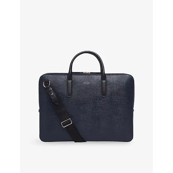 Smythson Panama Large Leather Briefcase - Navy