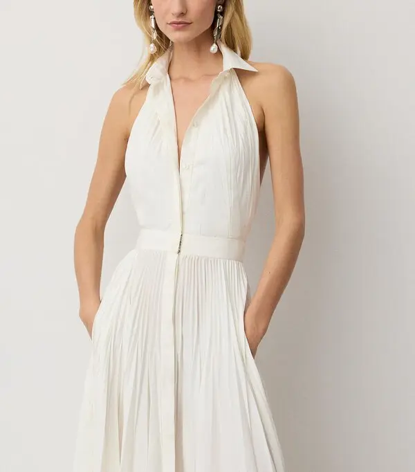 Ralph Lauren Halterneck Maxi Dress With Pleating - White