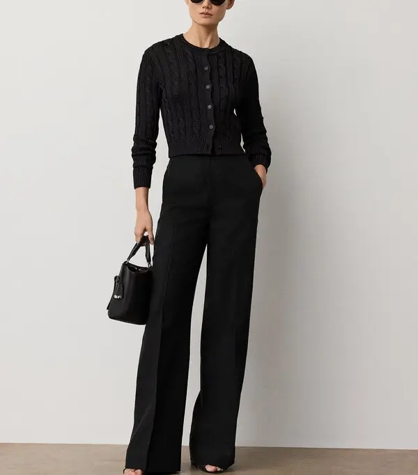 Ralph Lauren Silk Cable-knit Cropped Cardigan - Black