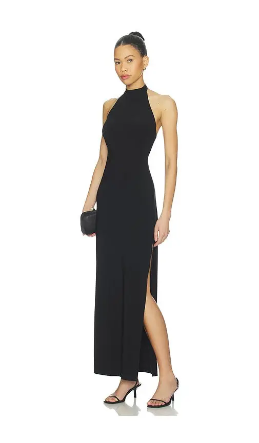Norma Kamali Halter Long Dress With Side Slit - Black