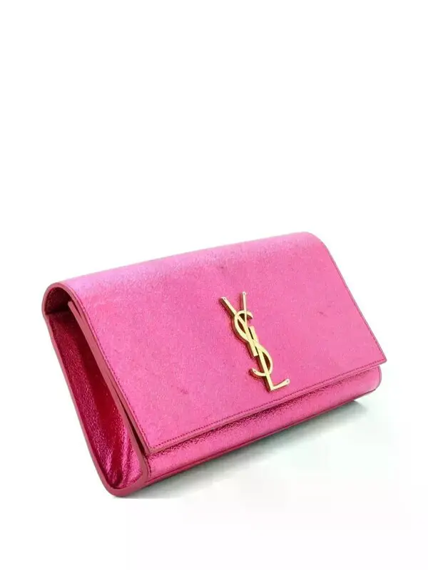 Saint Laurent Monogram Metallic Calfskin Clutch Bag - Pink