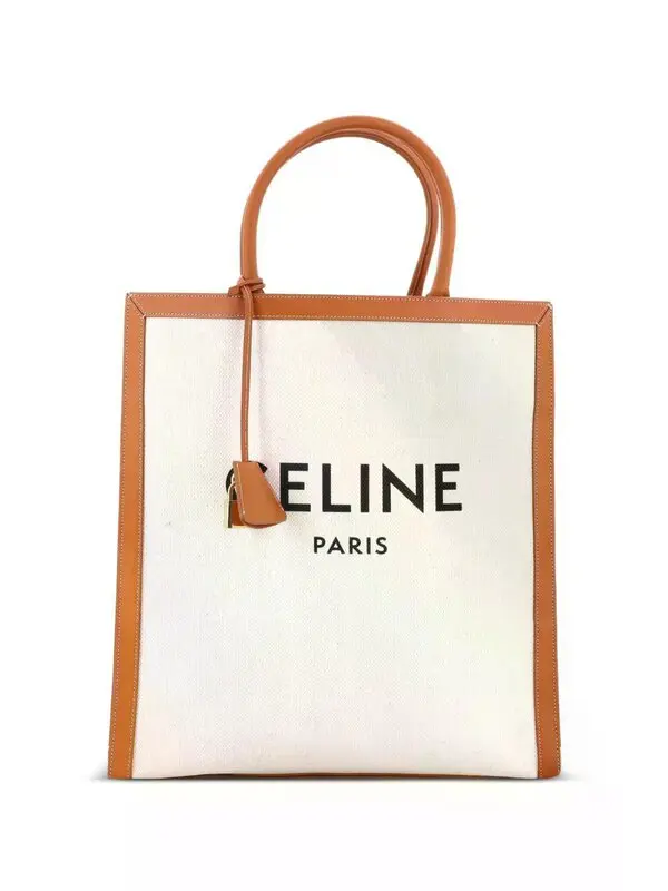 Celine Vertical Cabas Canvas With Leather Large Tote Bag - Brown