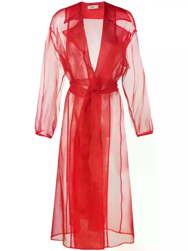 Herno Sheer Belted Silk Organza Coat - Red