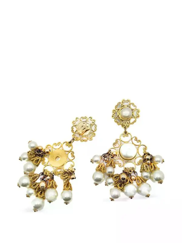 JENNIFER GIBSON JEWELLERY 1980s -tone Faux Pearl Chandelier Earrings - Gold