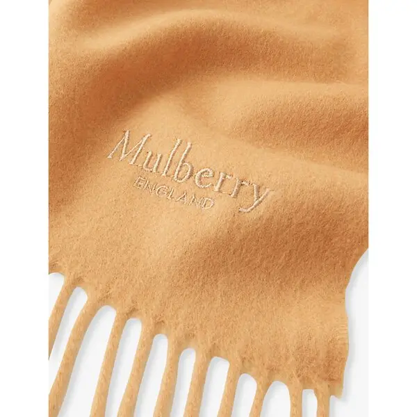 Mulberry Solid Logo-embroidered Merino-wool Scarf - Camel