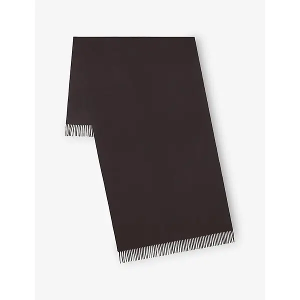 Mulberry Solid Logo-embroidered Merino-wool Scarf - Ebony