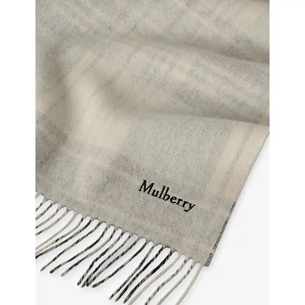 Mulberry Heritage Check Reversible Wool Scarf - Eggshell-black