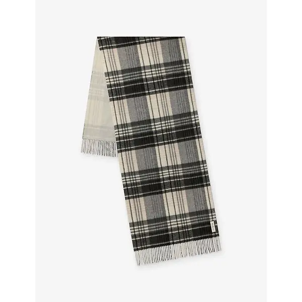 Mulberry Heritage Check Reversible Wool Scarf - Eggshell-black