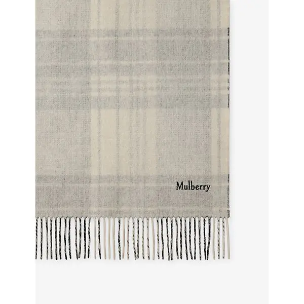 Mulberry Heritage Check Reversible Wool Scarf - Eggshell-black