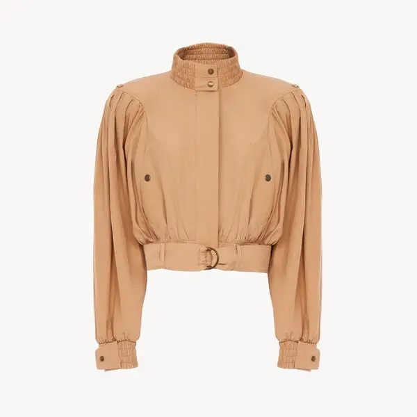 Chloé Gathered Cropped Cotton Poplin Jacket - Reef Shell