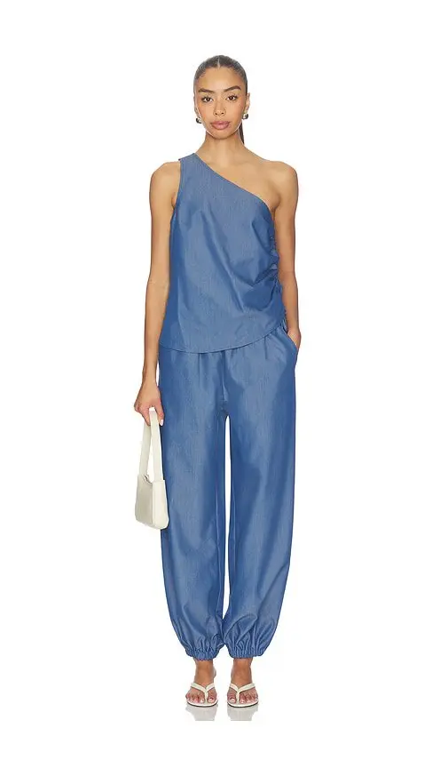 Lna One Shoulder Top With Ruched Detailing