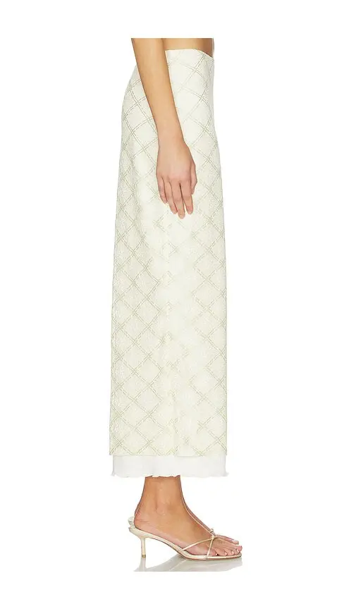 Line & Dot Lace Overlay Midi Skirt