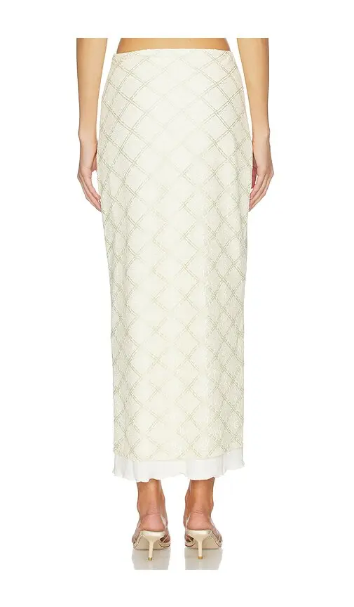Line & Dot Lace Overlay Midi Skirt