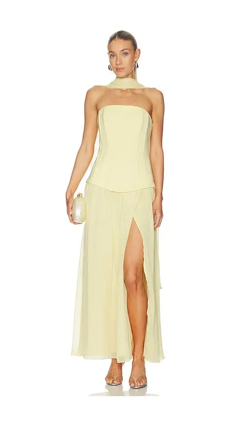 Line & Dot Strapless Maxi Dress With Optional Scarf