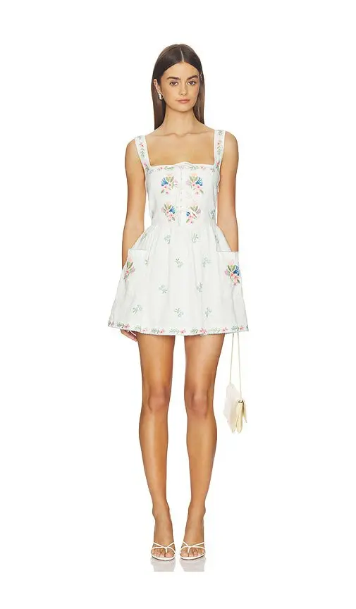 Show Me Your Mumu Demi Mini Dress With Floral Embroidery - Ivory