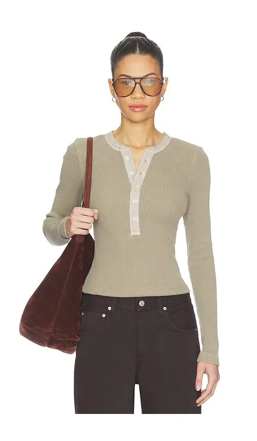 Citizens Of Humanity Drea Waffle Henley Top - Olive