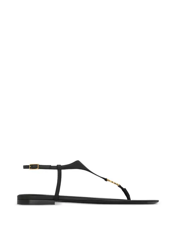 Saint Laurent Leather Sandals With Gold-tone Logo Detail - Black