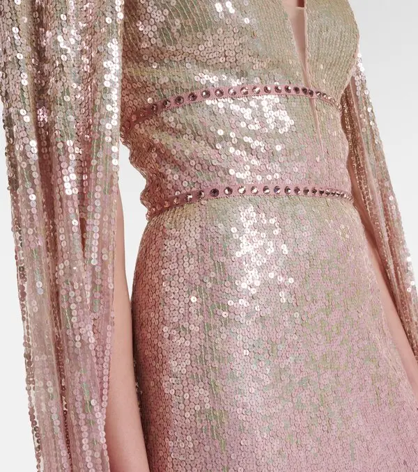 Jenny Packham Sequined Caped Gown