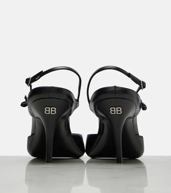 Balenciaga Avenue Bow Leather Slingback Pumps - Black