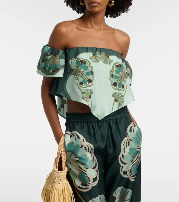 La DoubleJ Sand Dollar Printed Silk Top