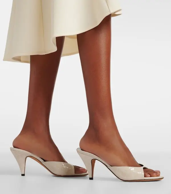 JUDE Haze Croc-effect Patent Leather Mules - White