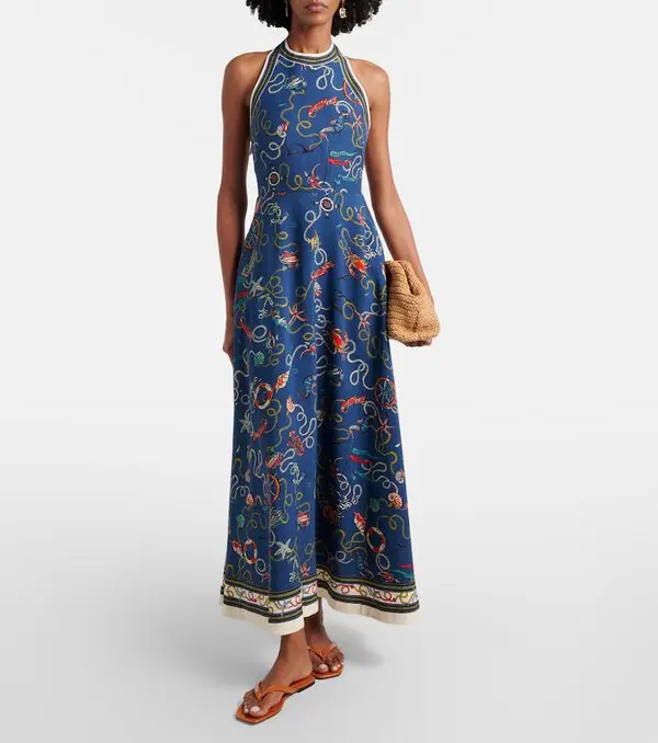 ALEMAIS Cove Printed Halterneck Maxi Dress
