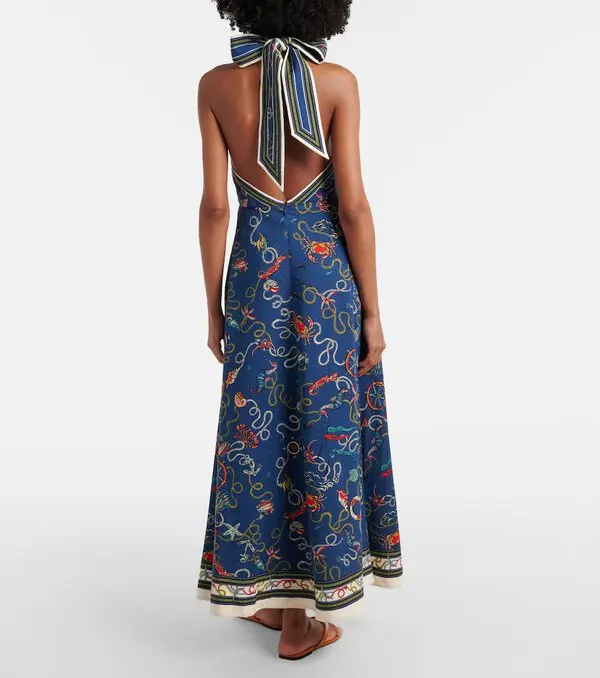 ALEMAIS Cove Printed Halterneck Maxi Dress