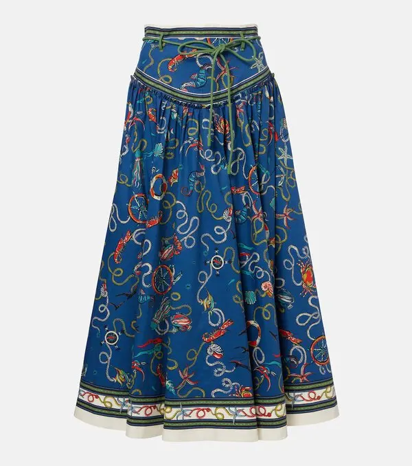 ALEMAIS Printed Cotton Midi Skirt - Blue