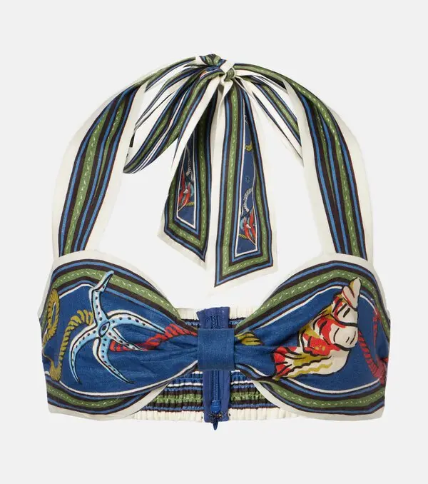 ALEMAIS Cove Printed Linen Bra Top - Blue