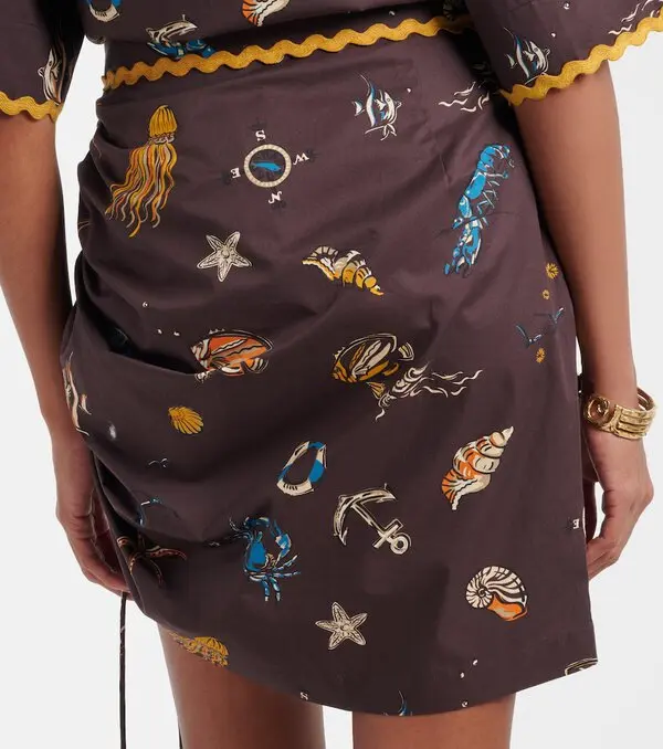 ALEMAIS Printed Ruched Cotton Mini Skirt