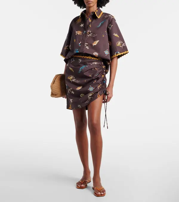 ALEMAIS Printed Ruched Cotton Mini Skirt