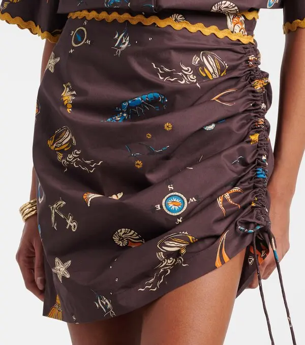 ALEMAIS Printed Ruched Cotton Mini Skirt