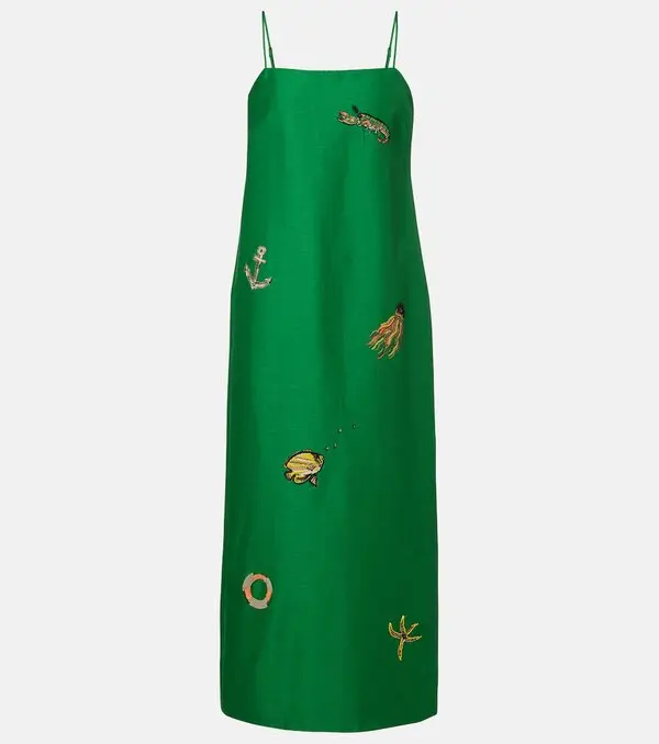 ALEMAIS Embellished Printed Linen-blend Maxi Dress