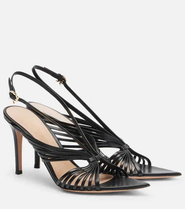 GIANVITO ROSSI Pointed Toe Leather Slingback Sandals - Black