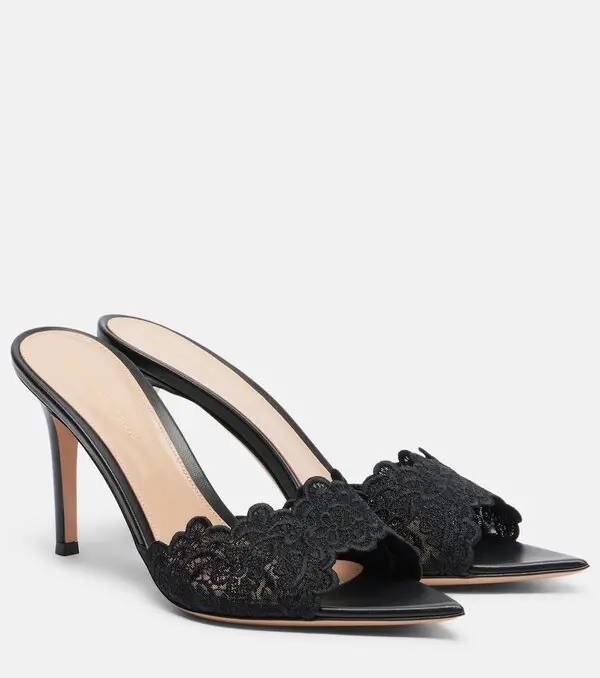 GIANVITO ROSSI Yvonne Lace Mules - Black