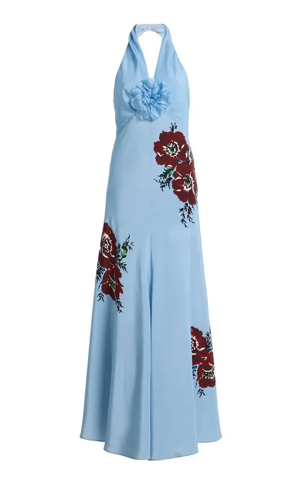 RODARTE Floral Silk Halter Maxi Dress - Blue