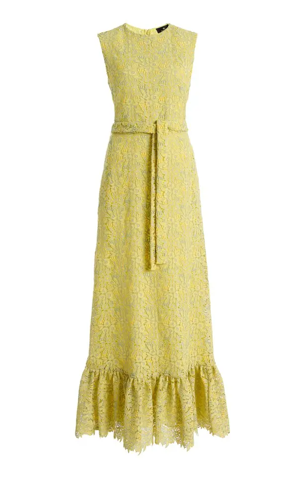 Etro Belted Macramé Lace Maxi Dress - Yellow