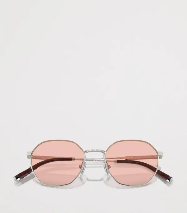 Brunello Cucinelli Titanium Octagon Frame Sunglasses - Silver