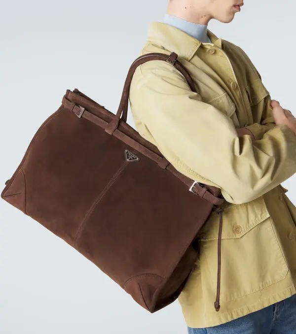 Prada Suede Tote Bag - Brown
