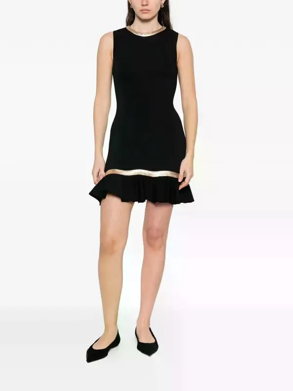 Sandro Mini Knit Dress With Metal Chain Trim And Ruffled Hem