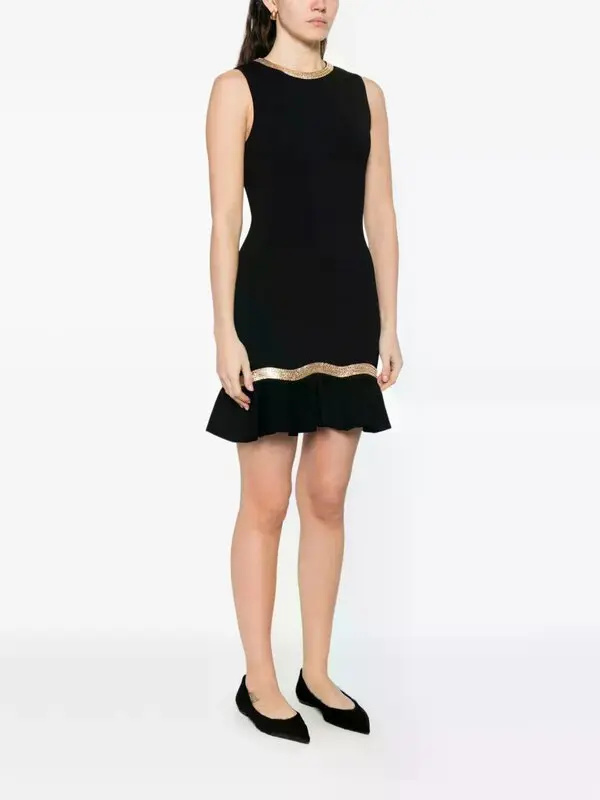 Sandro Mini Knit Dress With Metal Chain Trim And Ruffled Hem