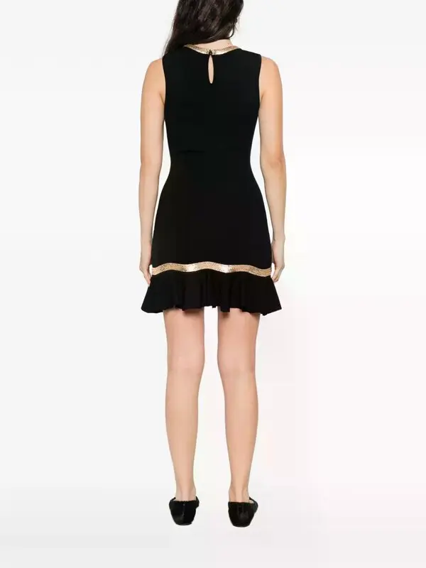 Sandro Mini Knit Dress With Metal Chain Trim And Ruffled Hem