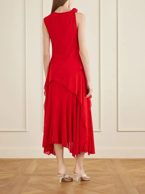 GANNI Marl Asymmetric Draped Gauze Midi Dress