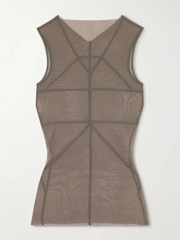 Rick Owens Sheer Stretch-mesh Top With Structural Seams