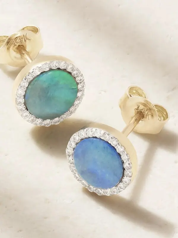Mateo 14-karat Gold Opal And Diamond Stud Earrings - Blue