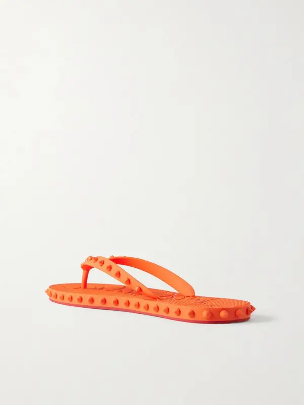 CHRISTIAN LOUBOUTIN Super Loubi Studded Rubber Flip Flops - Orange