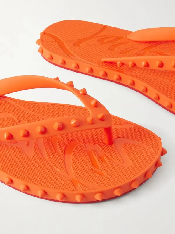 CHRISTIAN LOUBOUTIN Super Loubi Studded Rubber Flip Flops - Orange