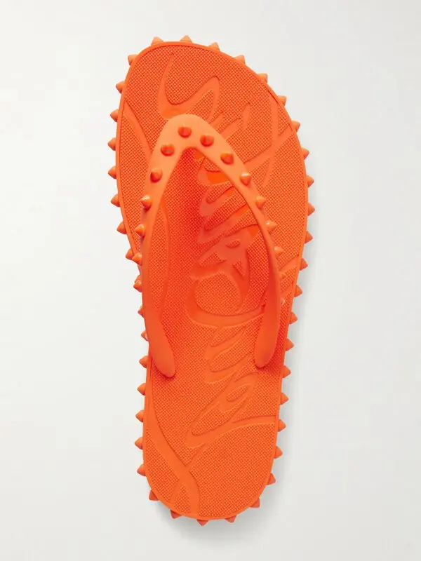CHRISTIAN LOUBOUTIN Super Loubi Studded Rubber Flip Flops - Orange