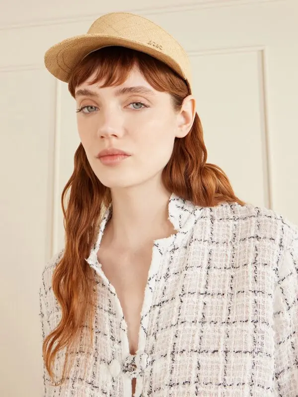 Ruslan Baginskiy Embroidered Straw Visor - Neutrals