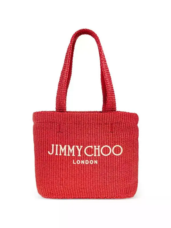 JIMMY CHOO Embroidered Woven Tote Bag - Red